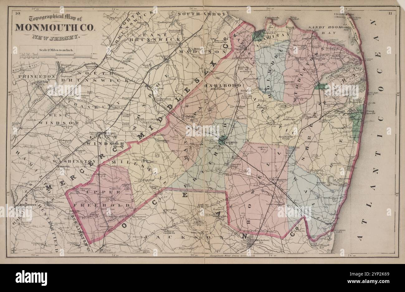 Topographical Map of Monmouth Co., New Jersey. 1873 by Beers, F. W ...