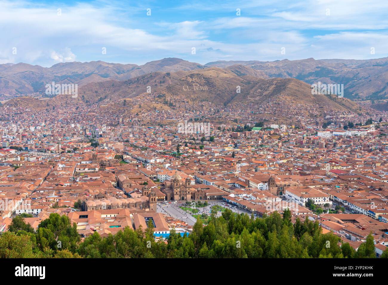 Elevated view of Plaza de Armas, Cusco, UNESCO World Heritage Site ...