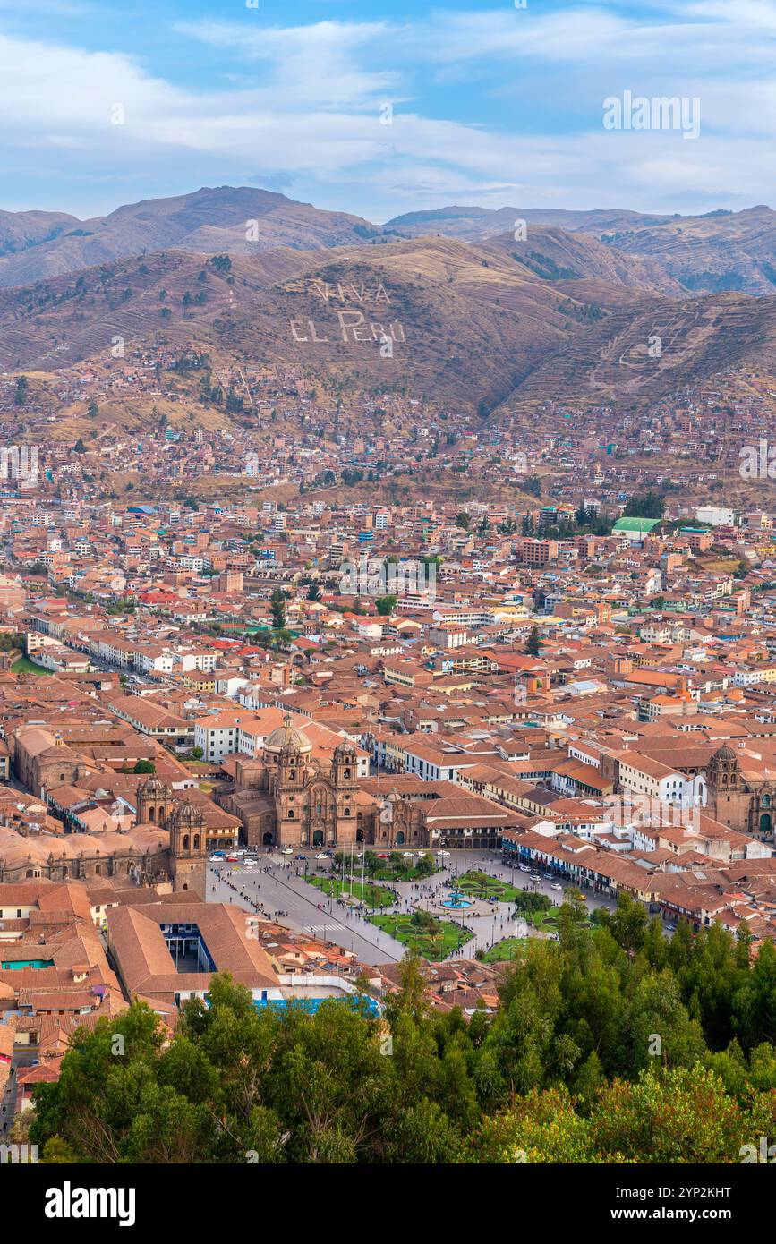 Elevated view of Plaza de Armas, Cusco, UNESCO World Heritage Site ...