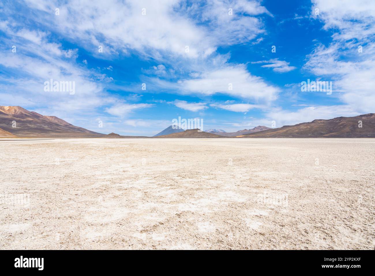 El Misti and Chachani volcanoes seen from salt flats of Salinas y ...