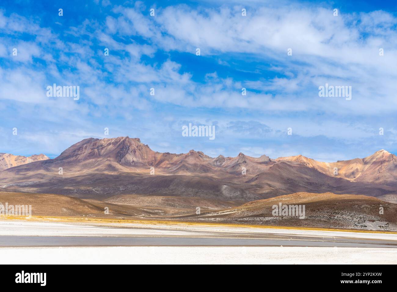 Pichu Pichu volcano (Picchu Picchu) seen from salt flats of Salinas y ...