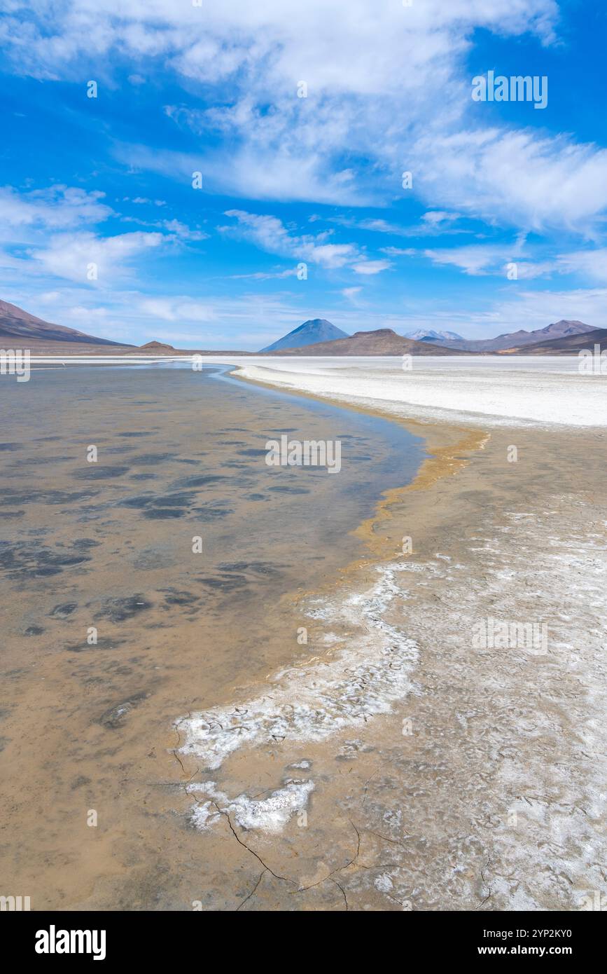 El Misti and Chachani volcanoes seen from salt flats of Salinas y ...