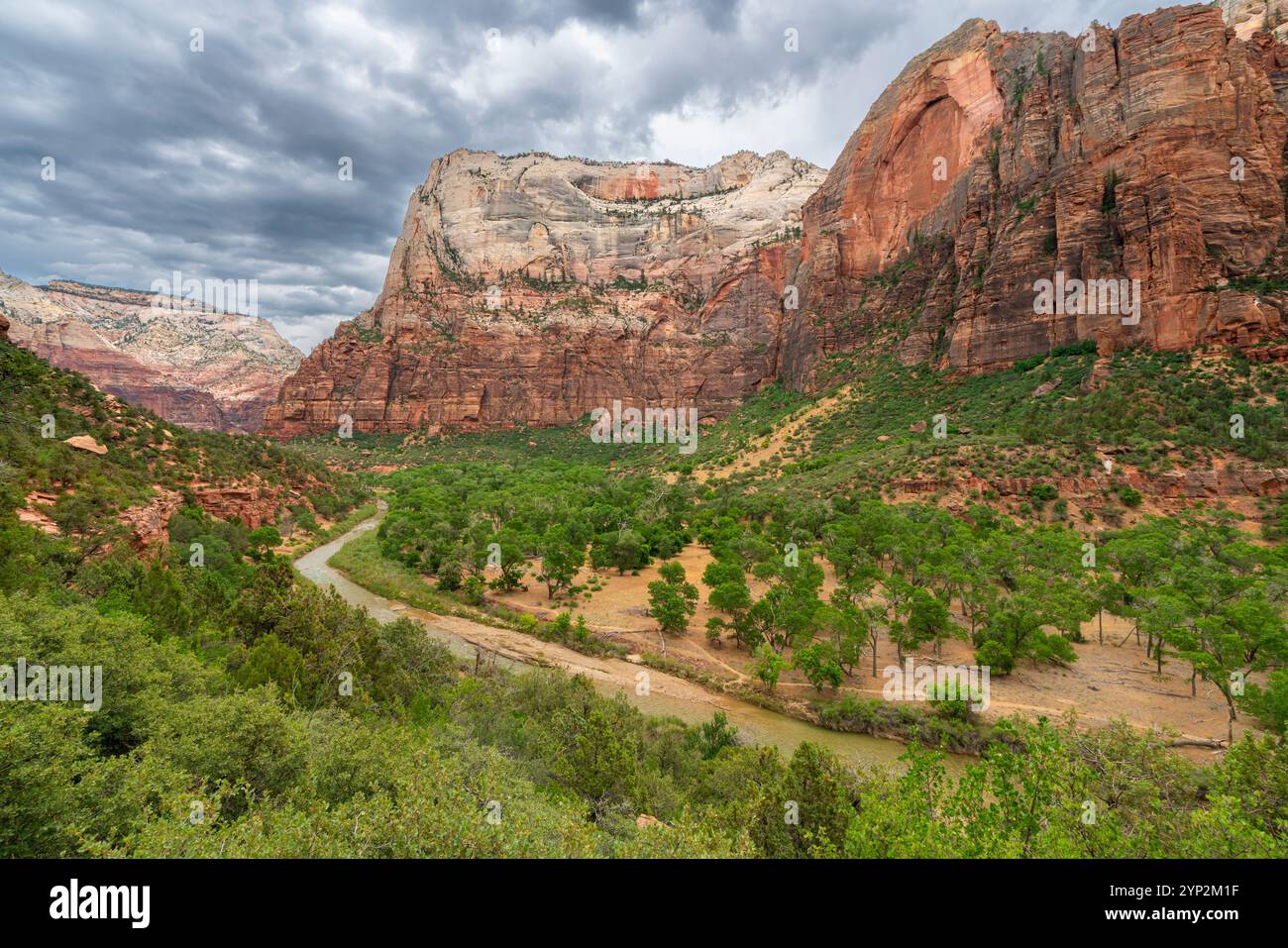 Zion valley and Virgin River seen from Kayenta trail, Zion National ...