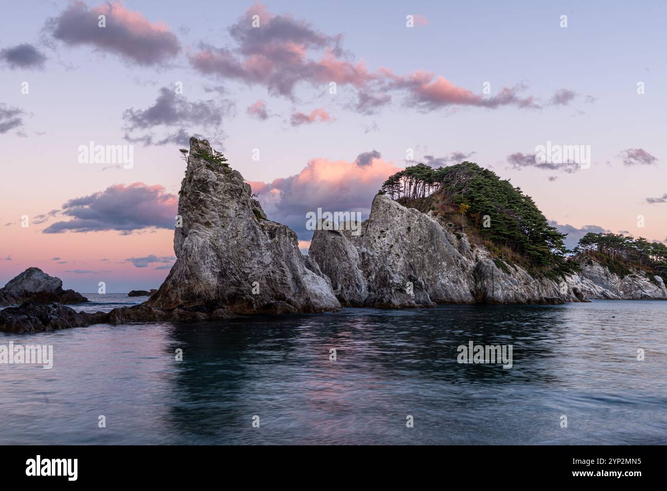 Jodogahama Beach rock formation at sunset light, Miyako Bay, Honshu ...