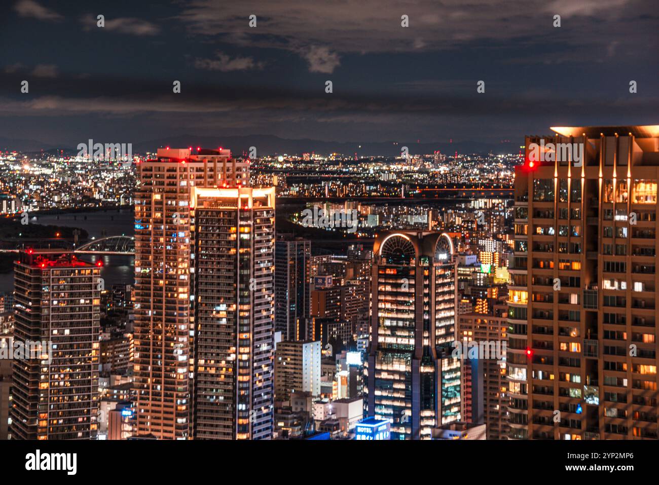 Midnight night skyline of Osaka, Honshu, Japan, Asia Stock Photo - Alamy