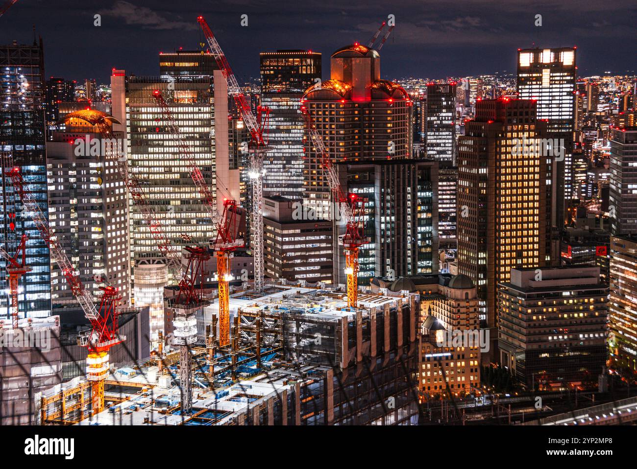 Midnight night skyline of Osaka, Honshu, Japan, Asia Stock Photo - Alamy