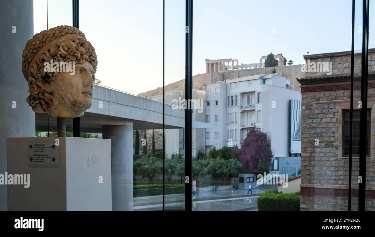 Objects on display at the Acropolis Museum, an archaeological museum ...