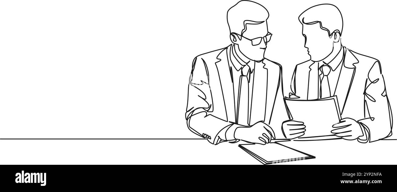 continuous single line drawing of two businessmen discussing business ...