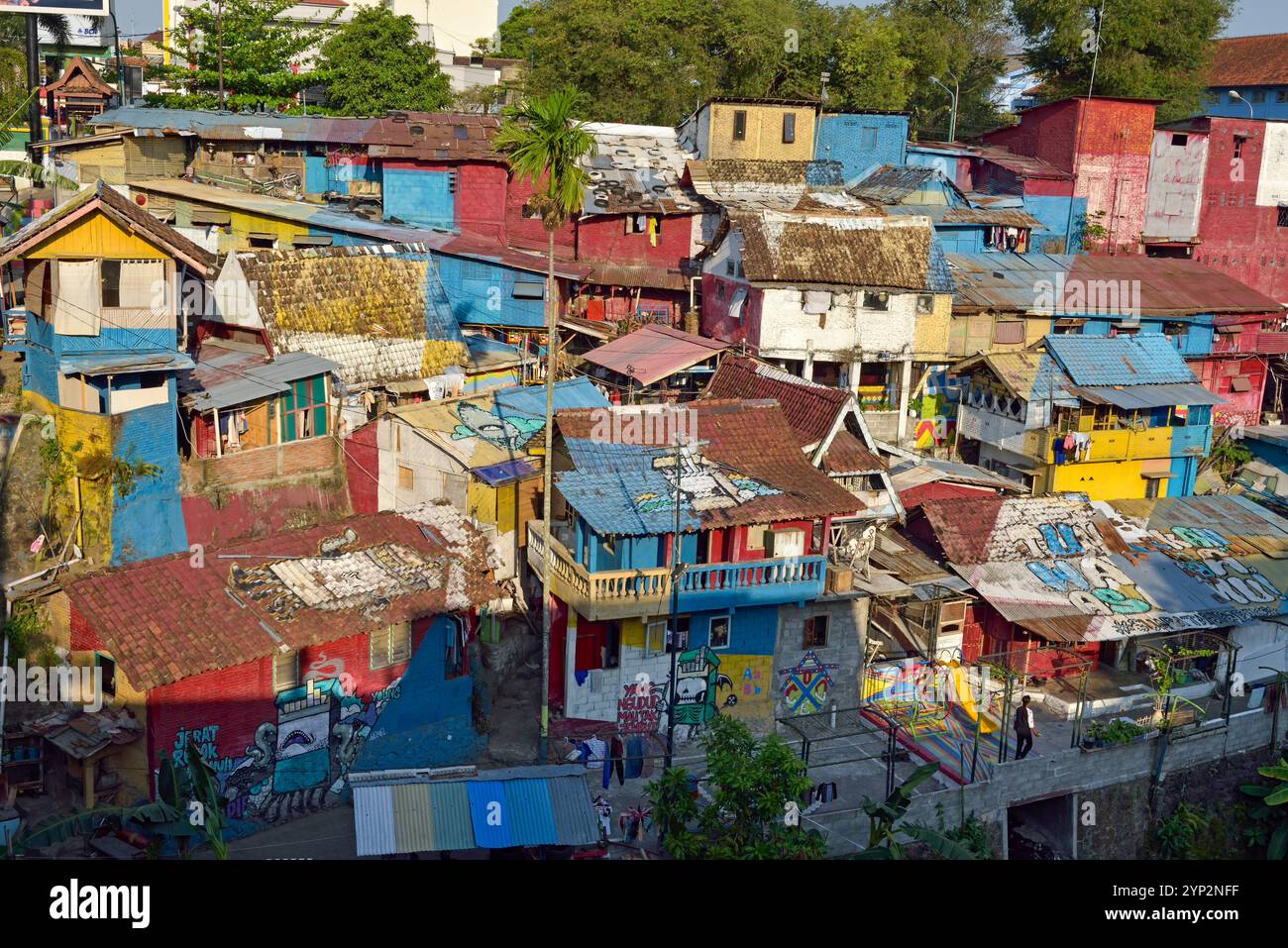 Neighbourhood alongside the Kali Code River, Yogyakarta, Java island ...
