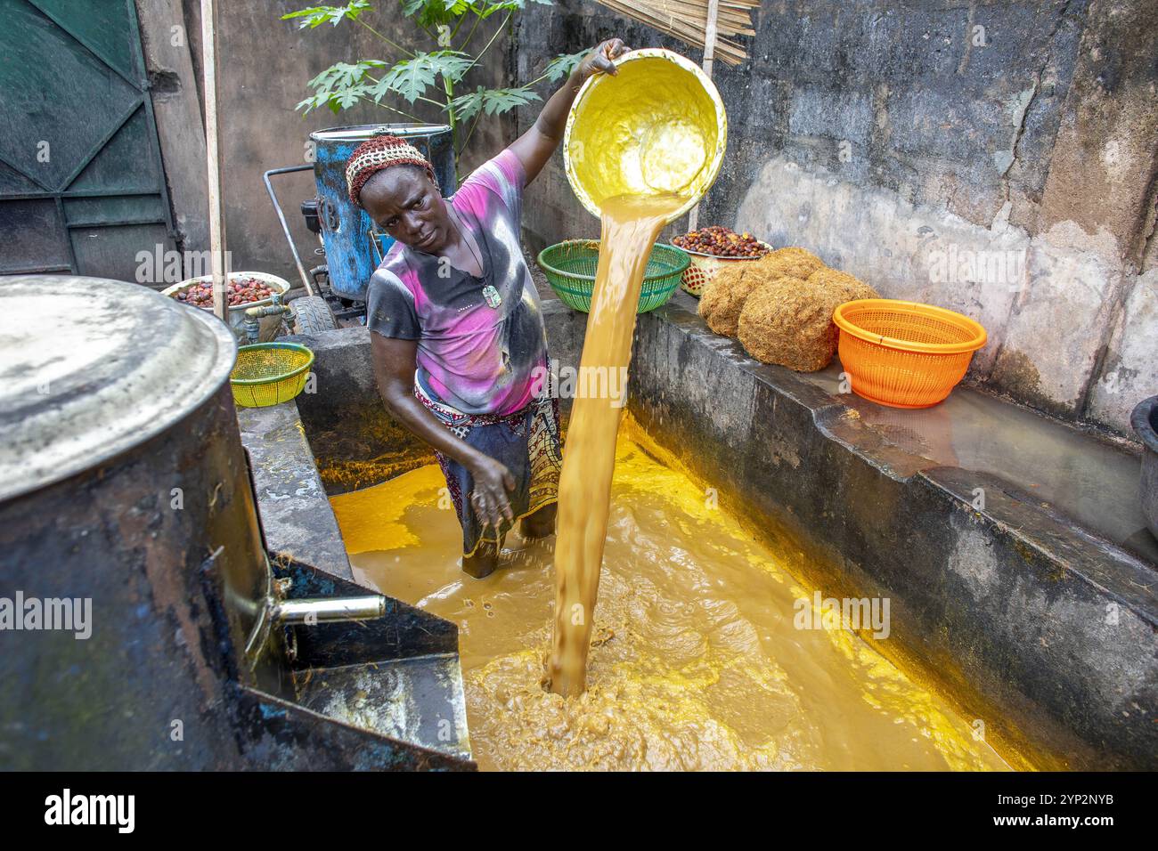 Villager making palm oil in Dokoue, Benin, West Africa, Africa Stock ...