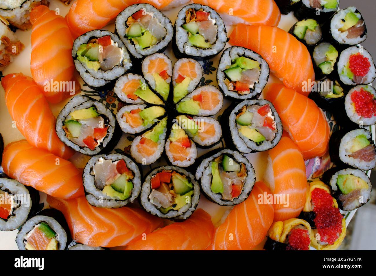 Different Japanese rolls and sushi on a plate, Japanese food, France ...
