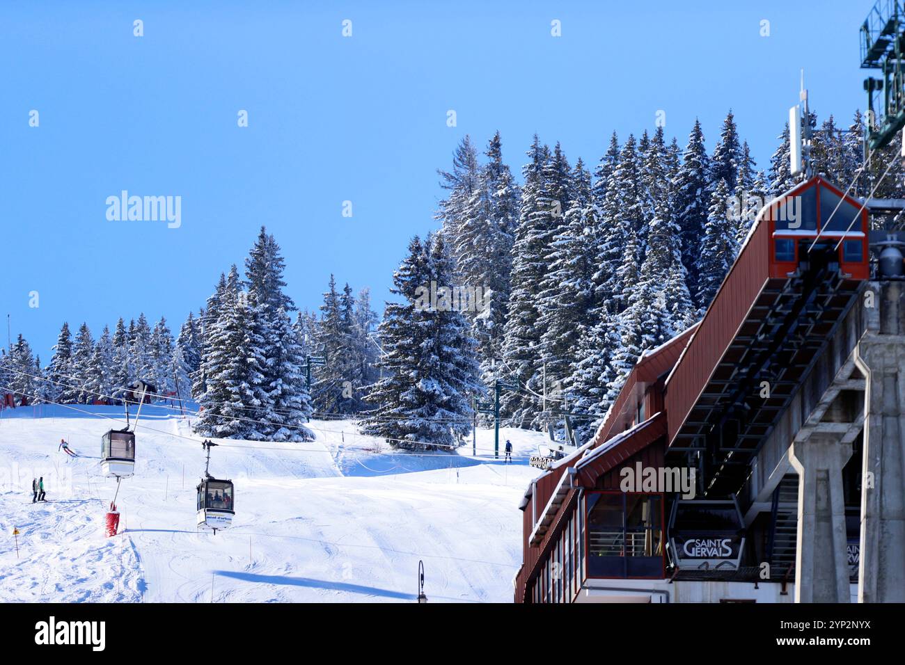 French Alps in winter, famous ski station, Saint Gervais Mont-Blanc ...