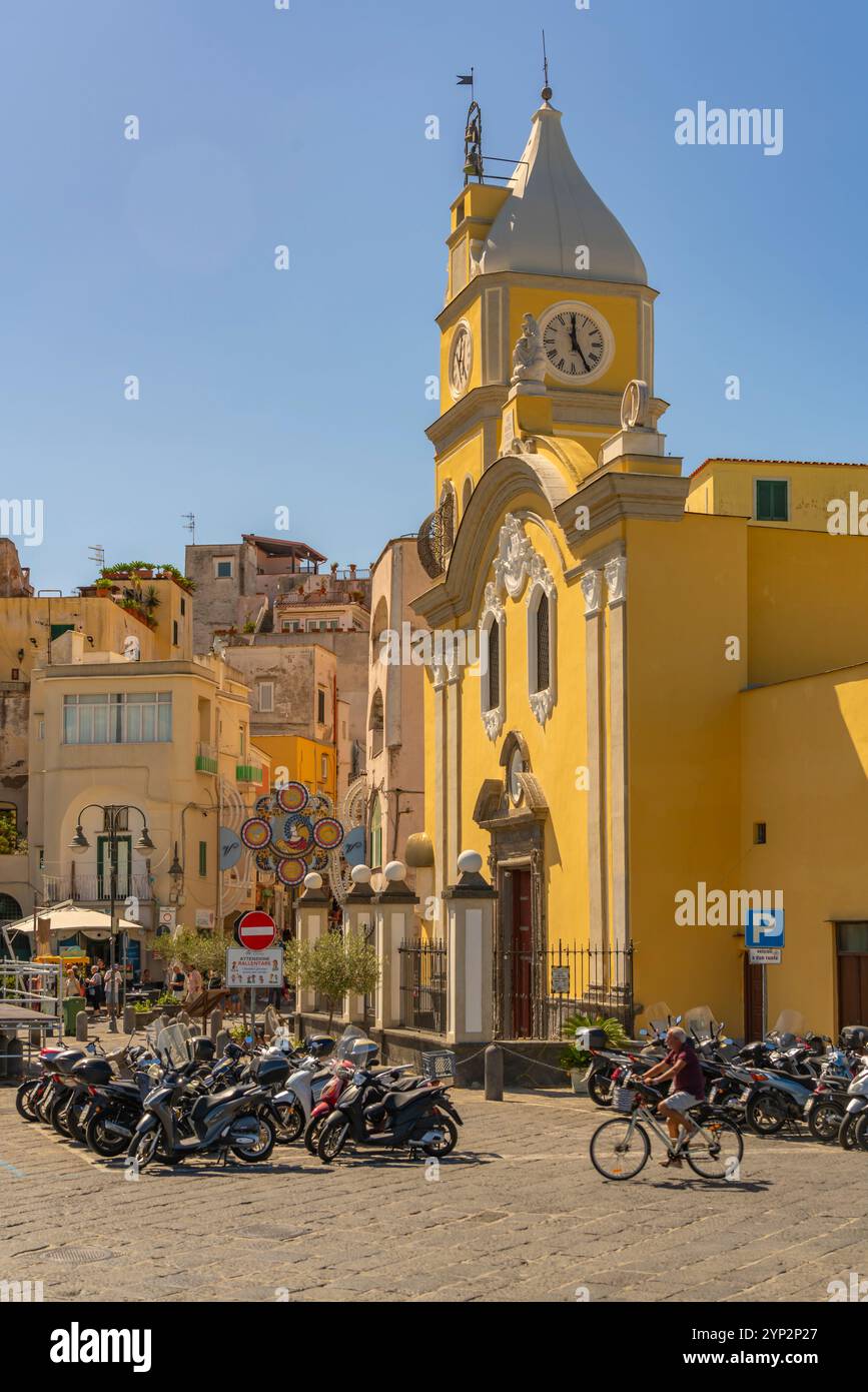 View of clock tower of Church of Santa Maria della Pieta in the fishing ...
