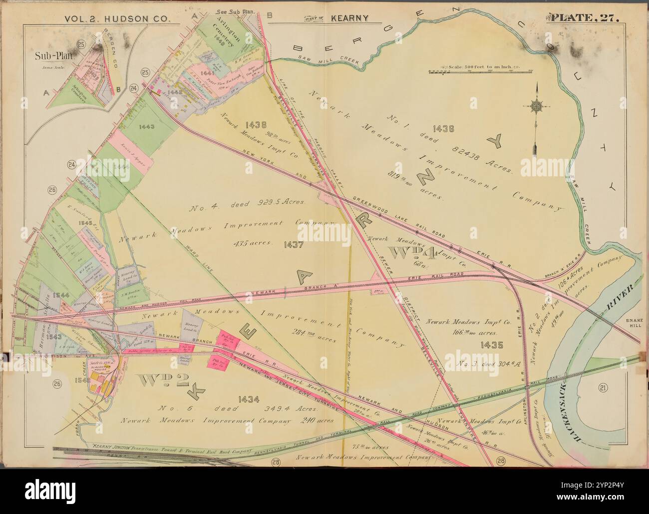 Hudson County, V. 2, Double Page Plate No. 27 [Map of Kearny] 1908 ...