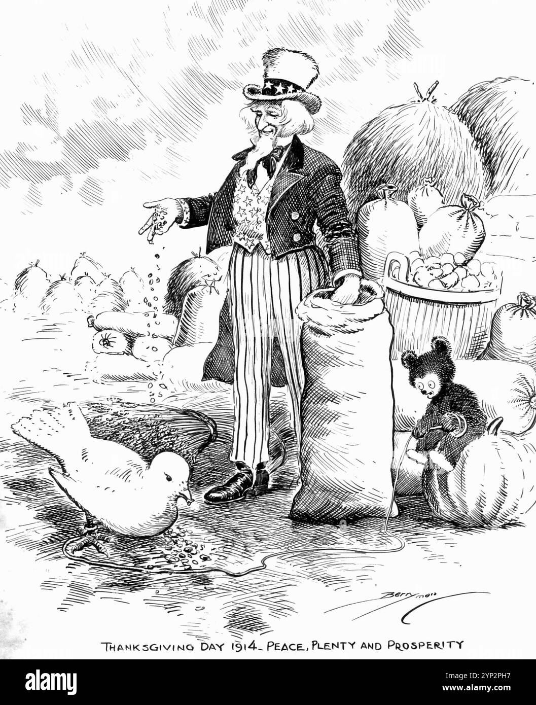This illustration entitled, "Thanksgiving Day 1914- Peace, Plenty, and ...