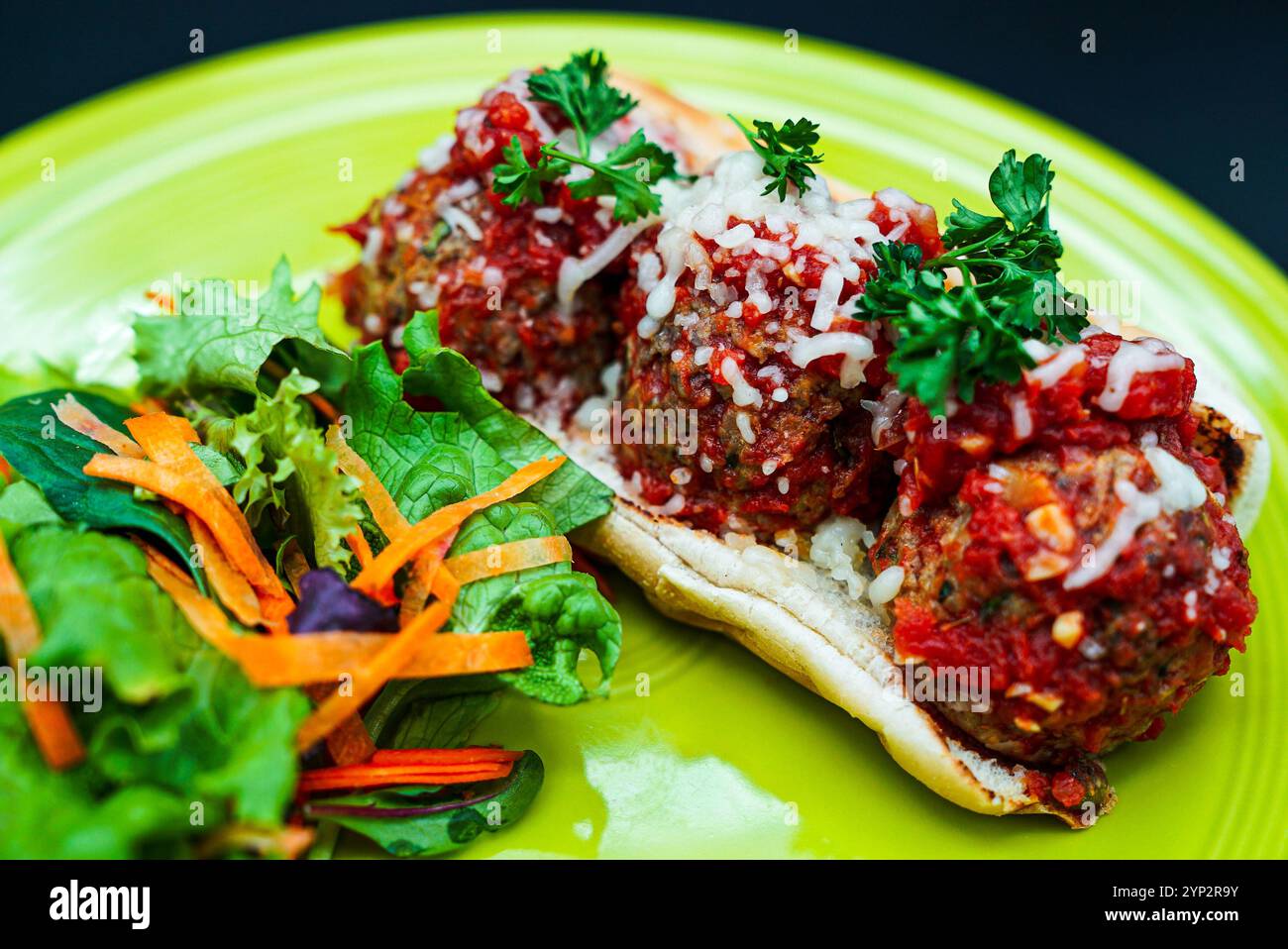 Meatball Sub Sandwich with Salad Stock Photo - Alamy