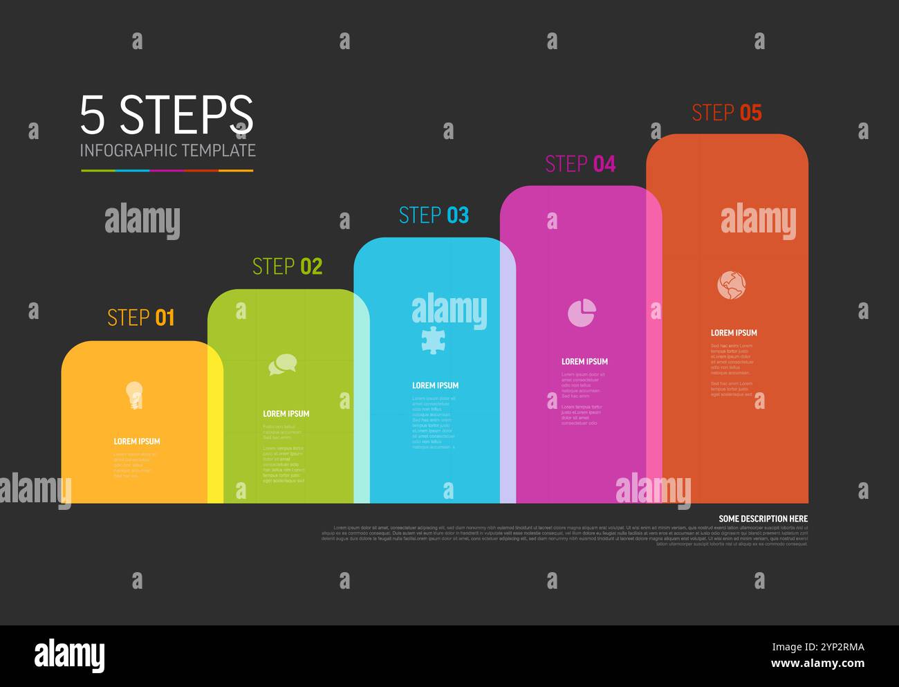 Multipurpose infographic template with five rainbow colors semi ...