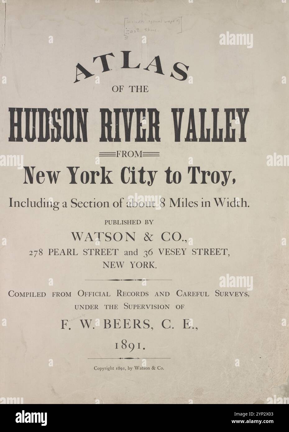 Atlas of the Hudson River Valley [Title Page] 1891 by Beers, F. W ...