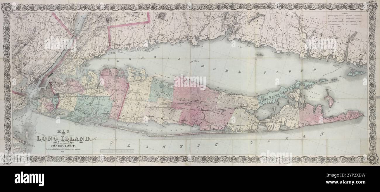 Map of Long Island and the southern part of Connecticut. 1870 Stock ...