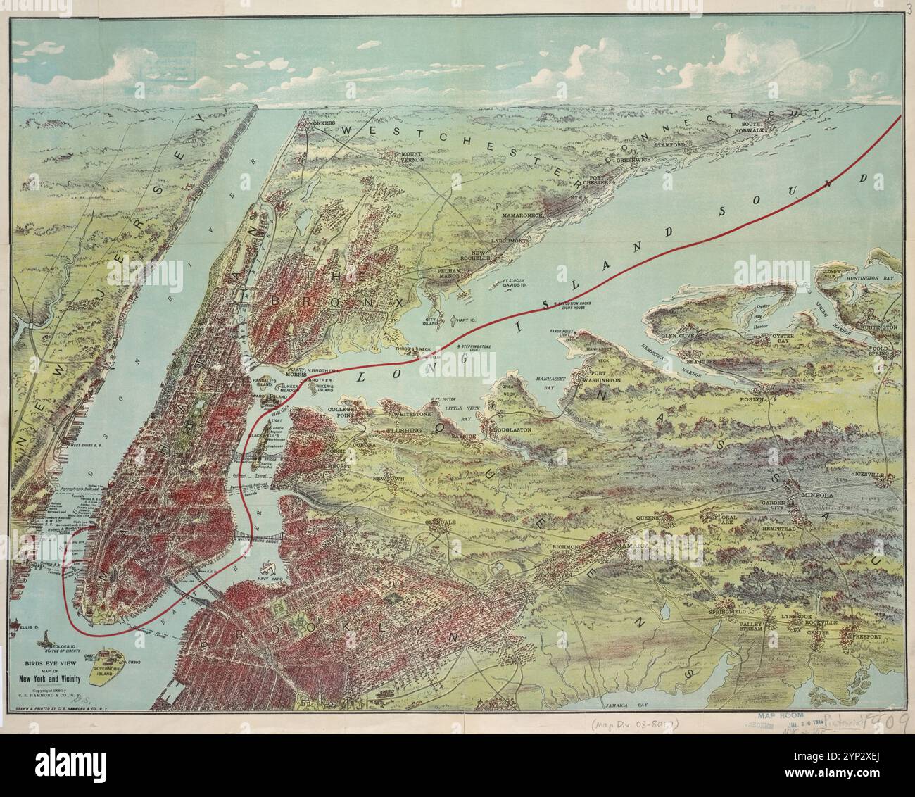 Bird's eye view map of New York and vicinity 1909 by C.S. Hammond ...