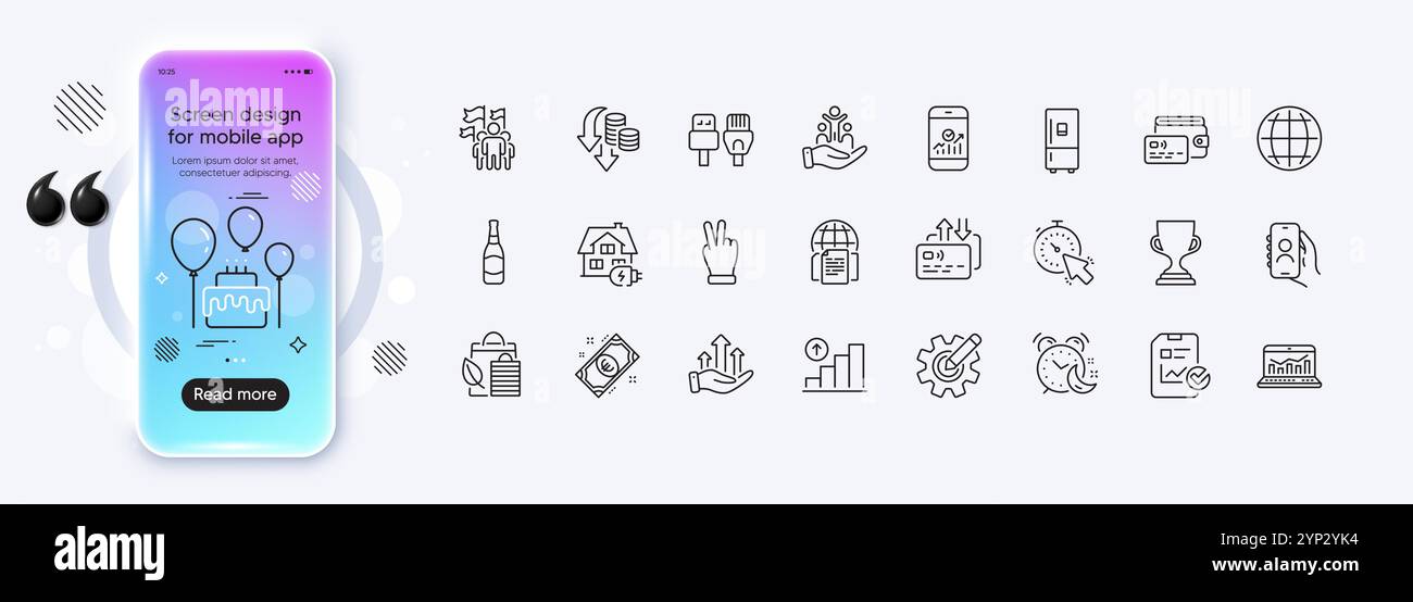 Bio shopping, Computer cables and Leadership line icons for web app ...