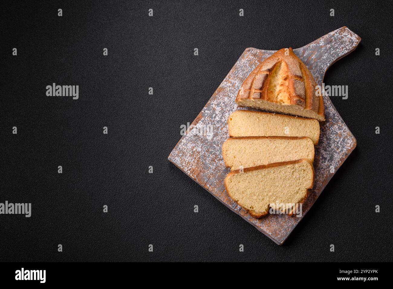 Homemade fresh crispy wholemeal bread on dark concrete background Stock ...