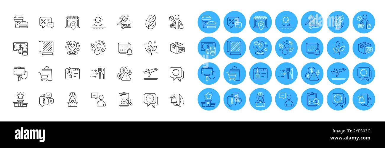 Food delivery, Sale bags and Clean bubbles line icons pack. For web app ...