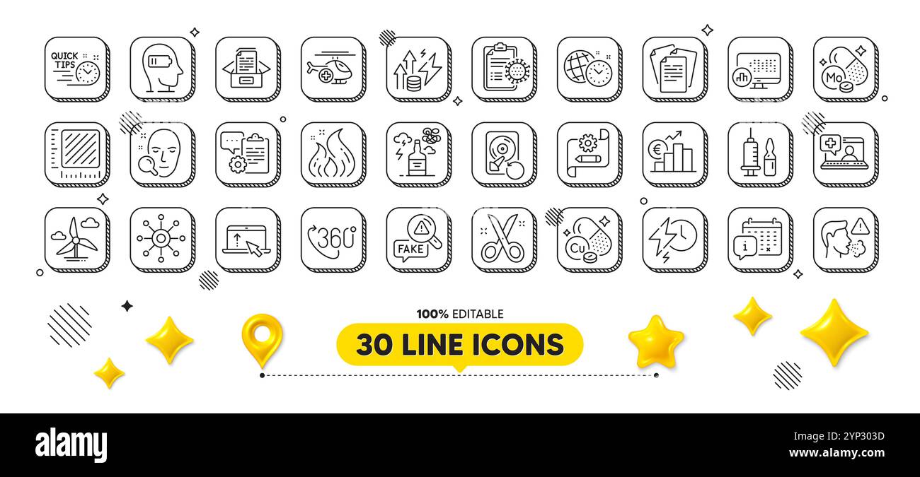 Clipboard, Euro rate and Square meter line icons pack. For web app. 3d design elements. Vector ...