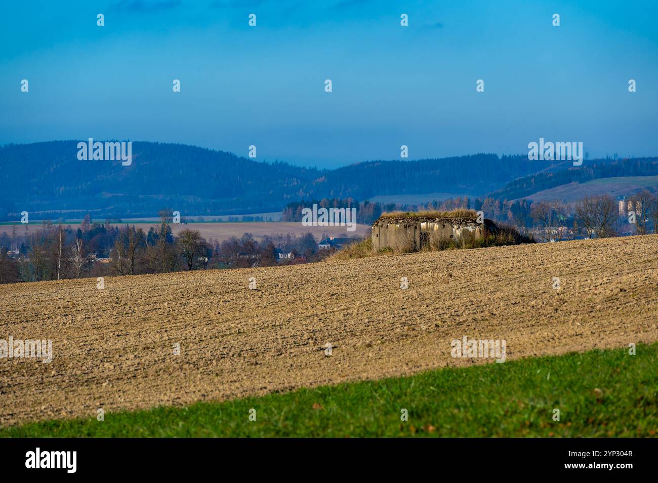 A historical view of a Czechoslovak anti-infantry bunker, known as a ...