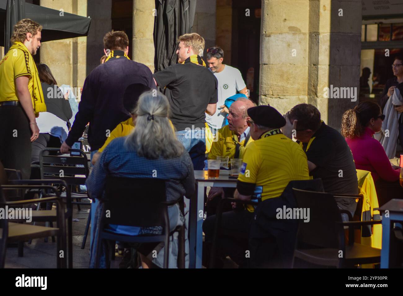 Bilbao, Spain, 28th November, 2024: Elfsborg fans in the Plaza Nueva in ...