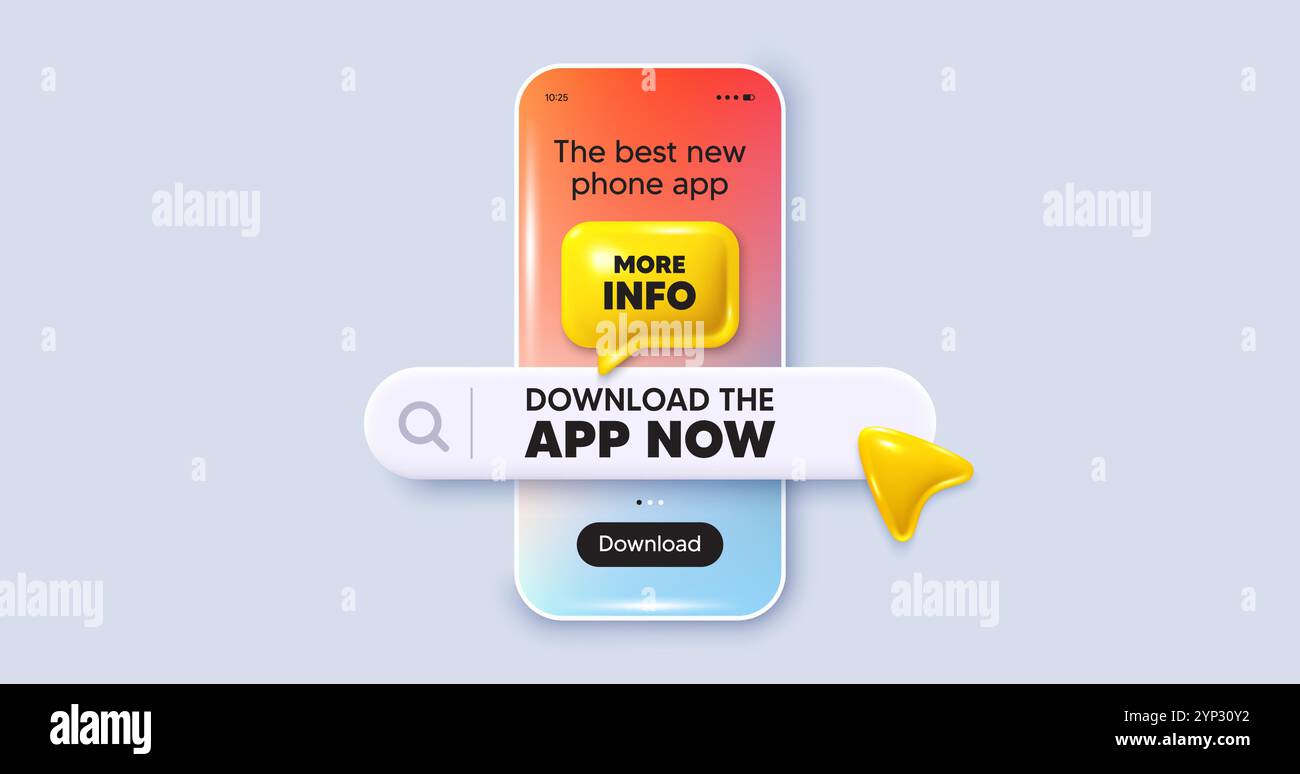 More info symbol. Navigation sign. Download the app now. Phone mockup ...