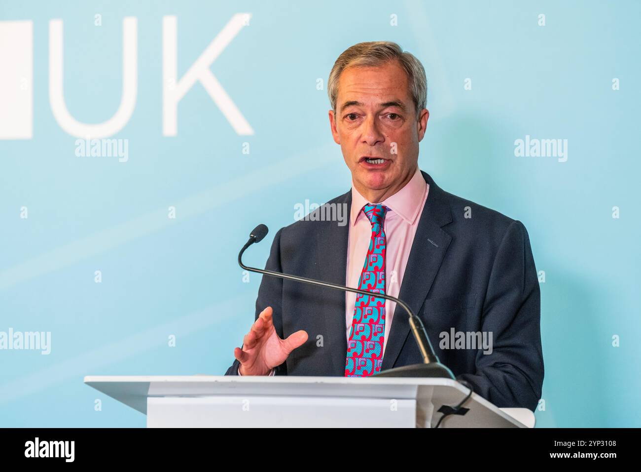 London, UK. 28th Nov, 2024. Nigel Farage MP (pictured), announces that ...