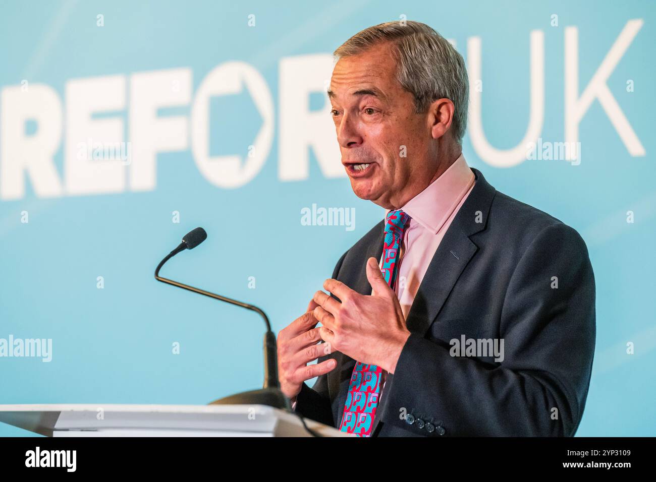 London, UK. 28th Nov, 2024. Nigel Farage MP (pictured), announces that ...