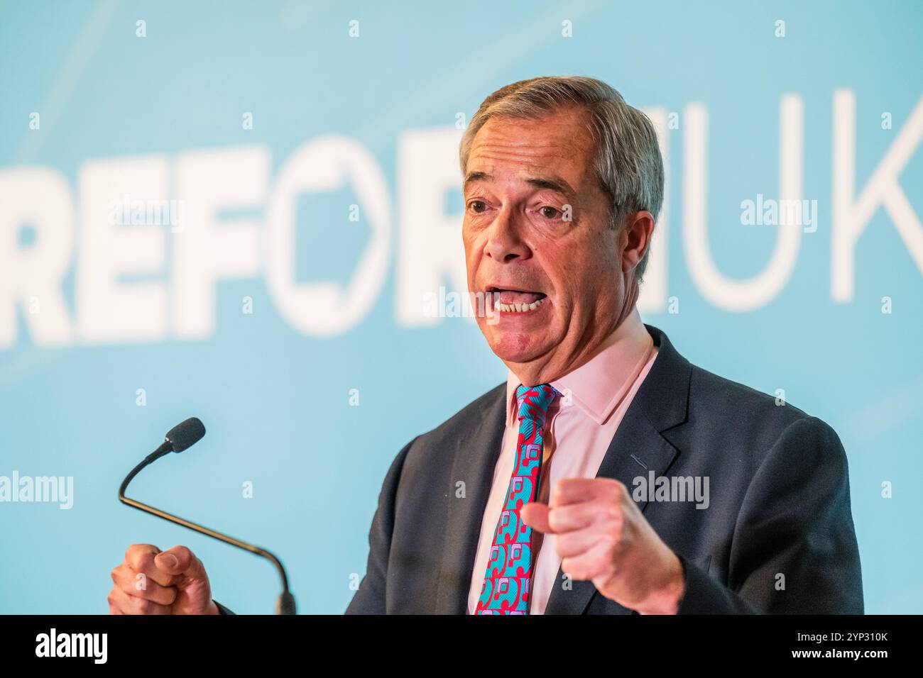 London, UK. 28th Nov, 2024. Nigel Farage MP (pictured), announces that ...