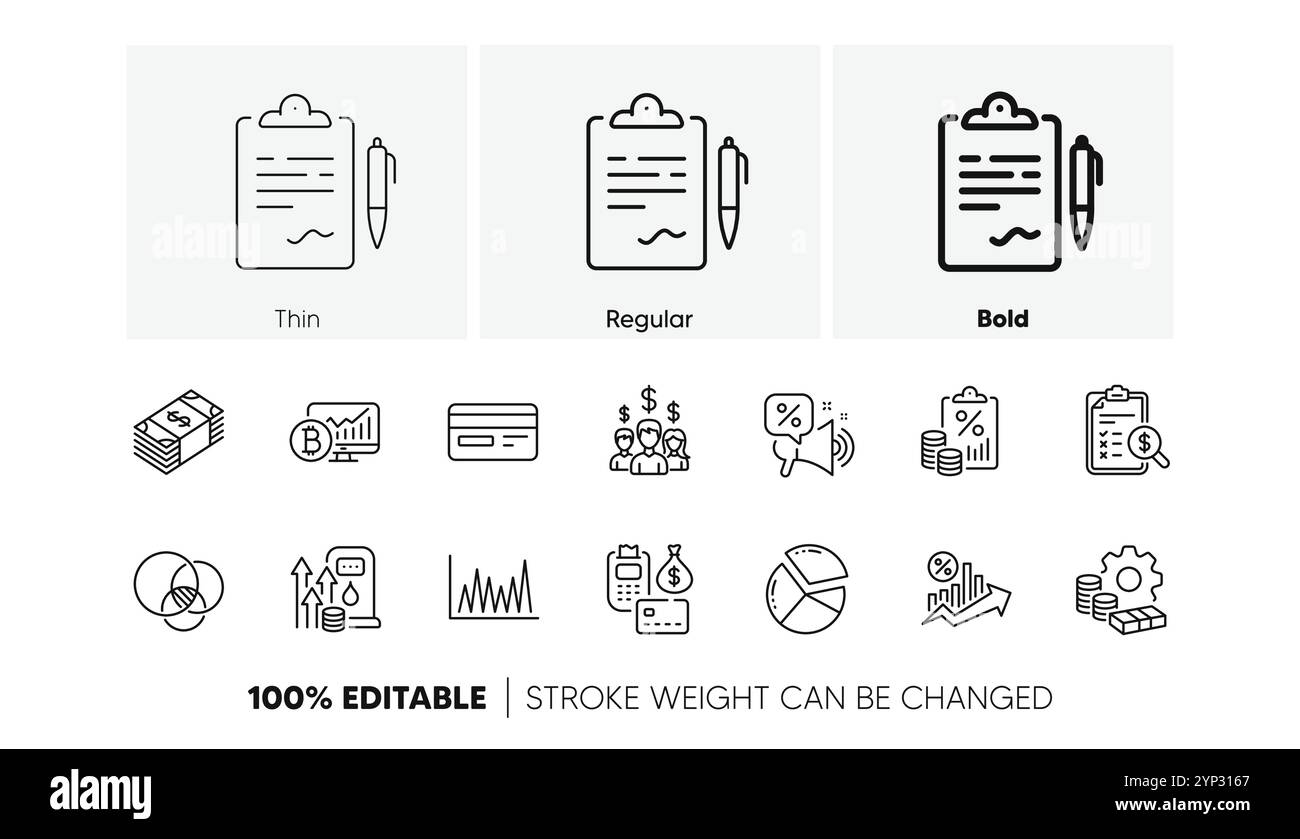 Usd currency, Euler diagram and Clipboard line icons. For web app, printing. Line icons. Vector ...