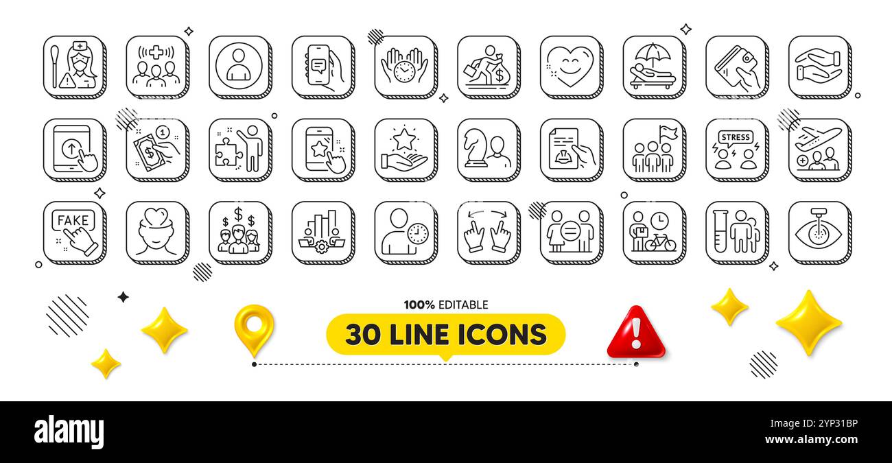 Teamwork chart, Helping hand and Fake information line icons pack. For web app. 3d design ...