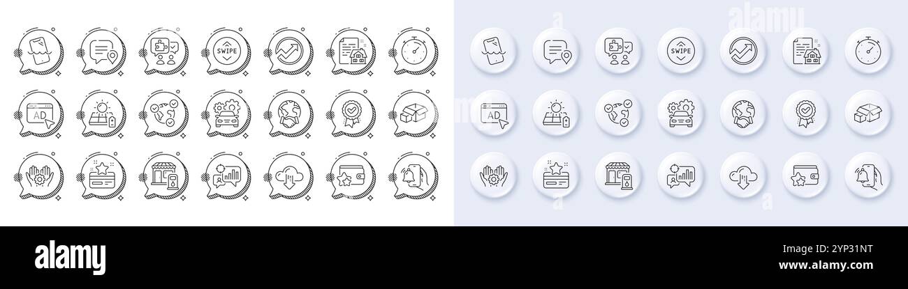 Loyalty program, Puzzle and Employee hand line icons. For web app, printing. Line icons. Vector ...