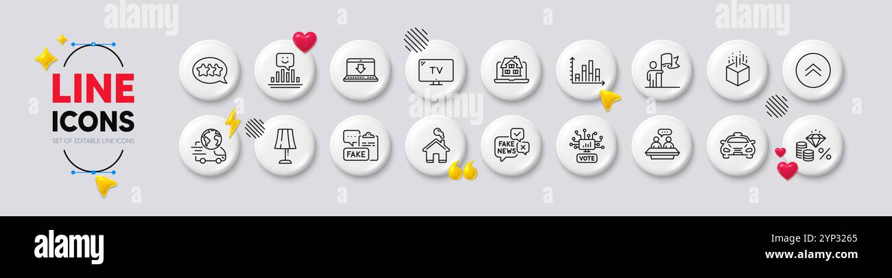 Leadership, Home and Diagram graph line icons. For web app, printing. White buttons 3d icons ...