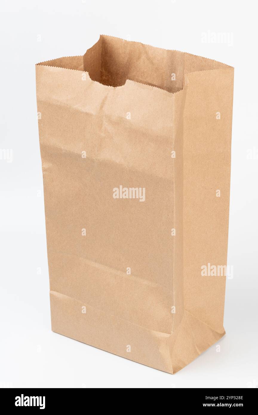 Open brown paper bag isolated on white studio background Stock Photo ...