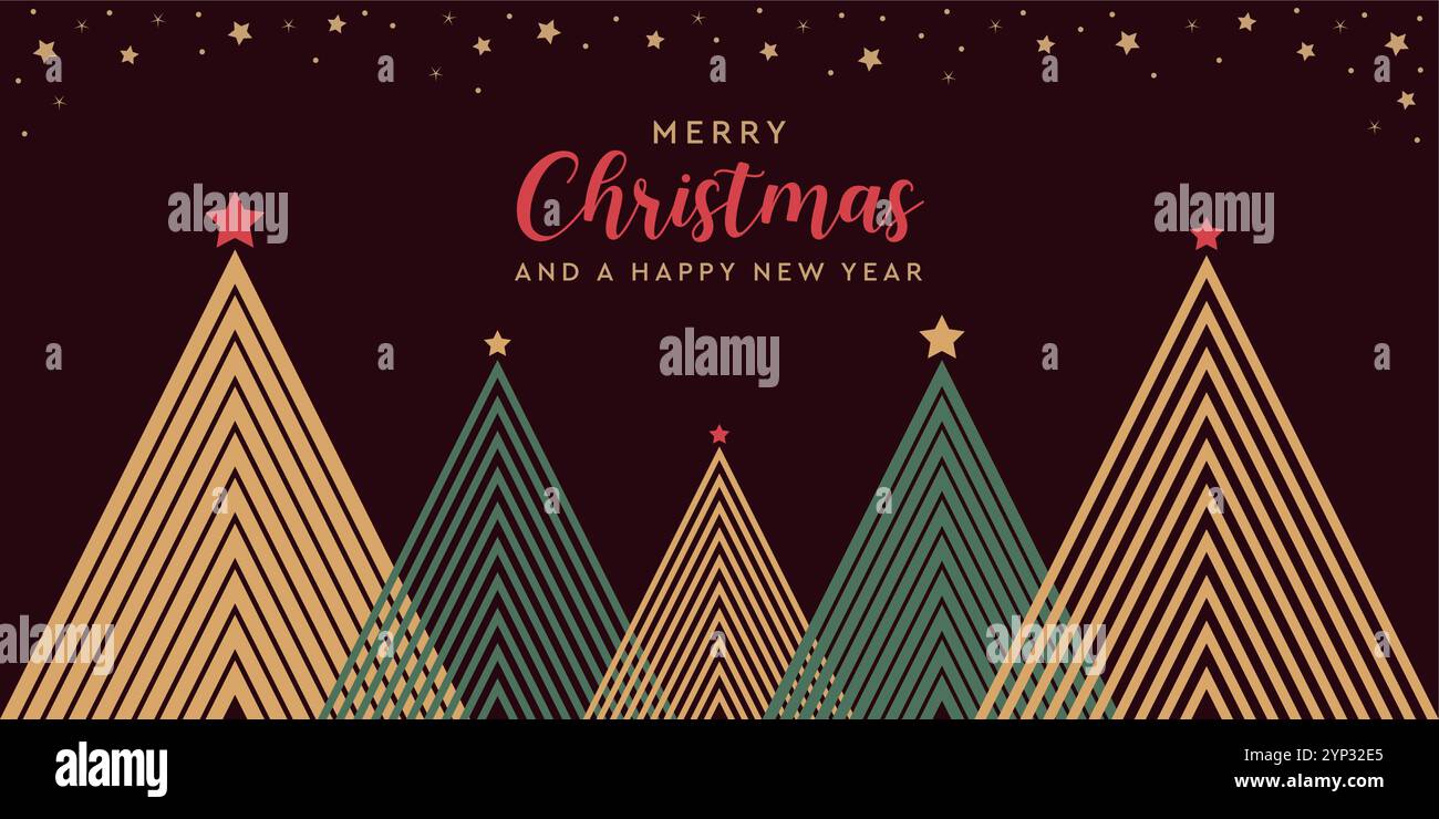 christmas greeting card with geometric fir trees vector illustration ...