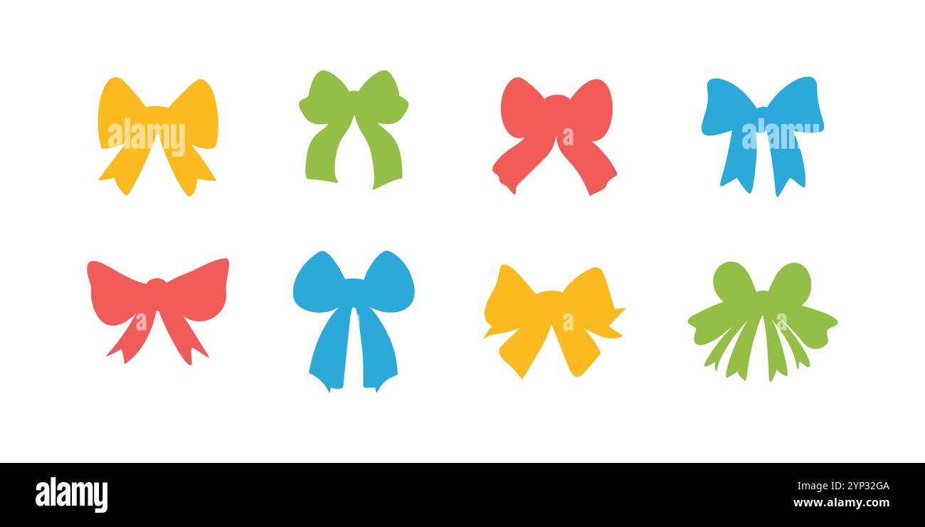 Big set of isolated colorful bows and ribbons in a flat vector style ...