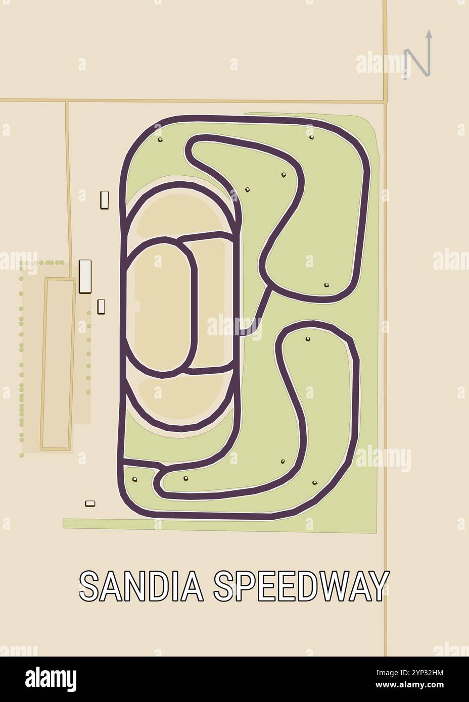 The image depicts a map of a race track, SANDIA SPEEDWAY Stock Vector ...