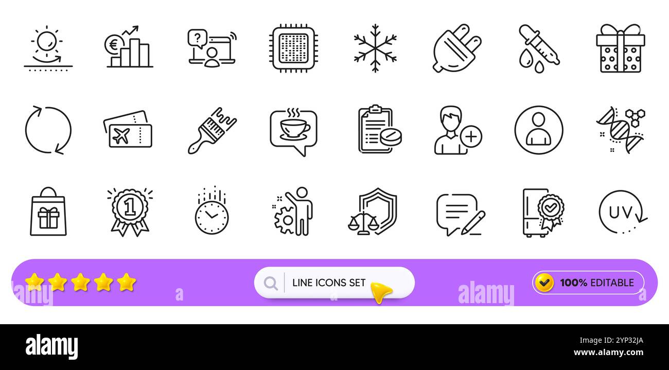Coffee, Cpu processor and Brush line icons for web app. Pictogram icon ...