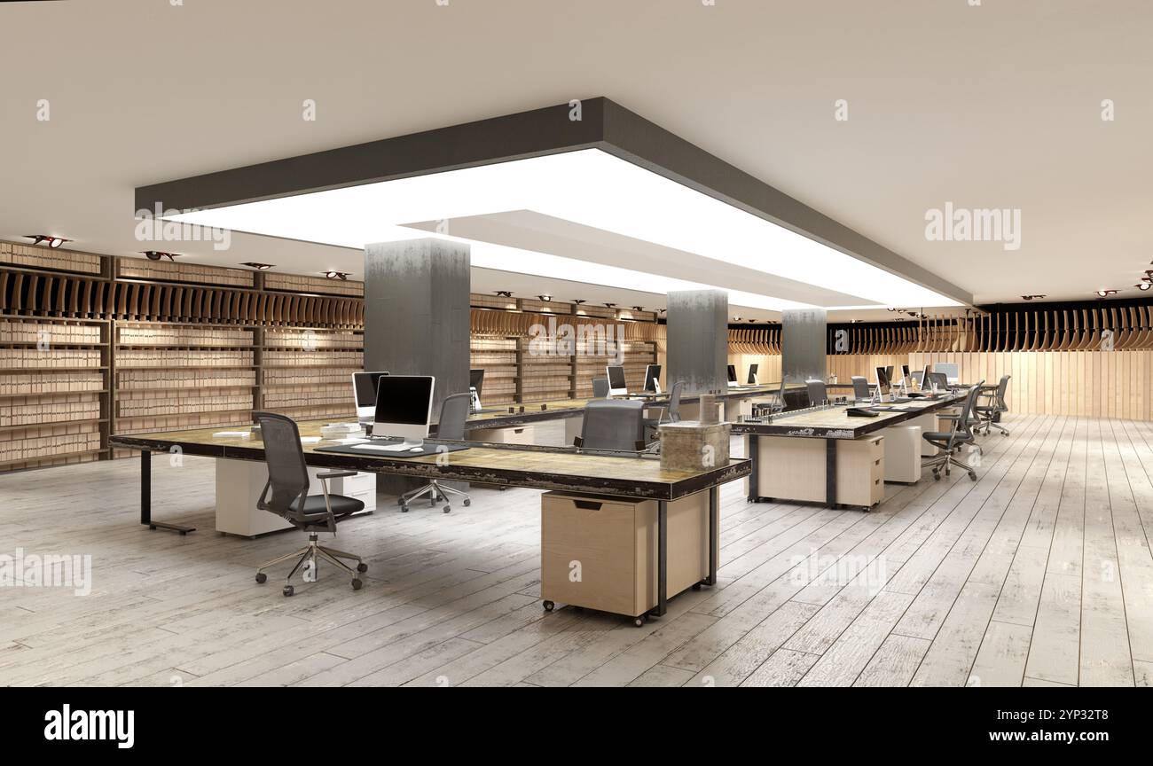 Modern office workspace. 3d render design Stock Photo - Alamy