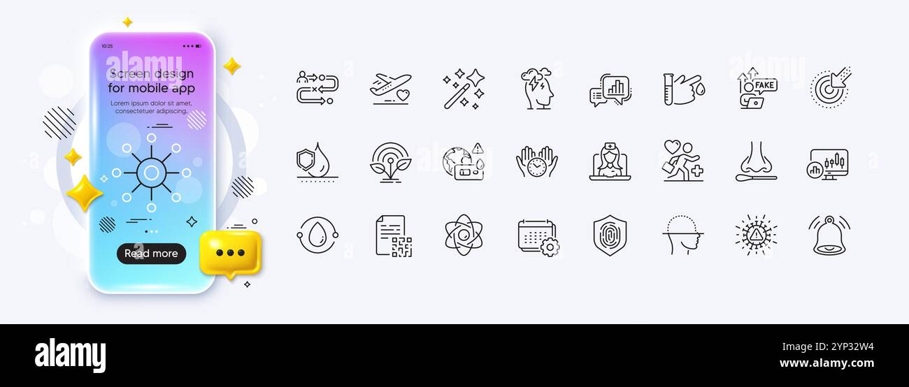 Fake internet, Face scanning and Medical flight line icons for web app ...