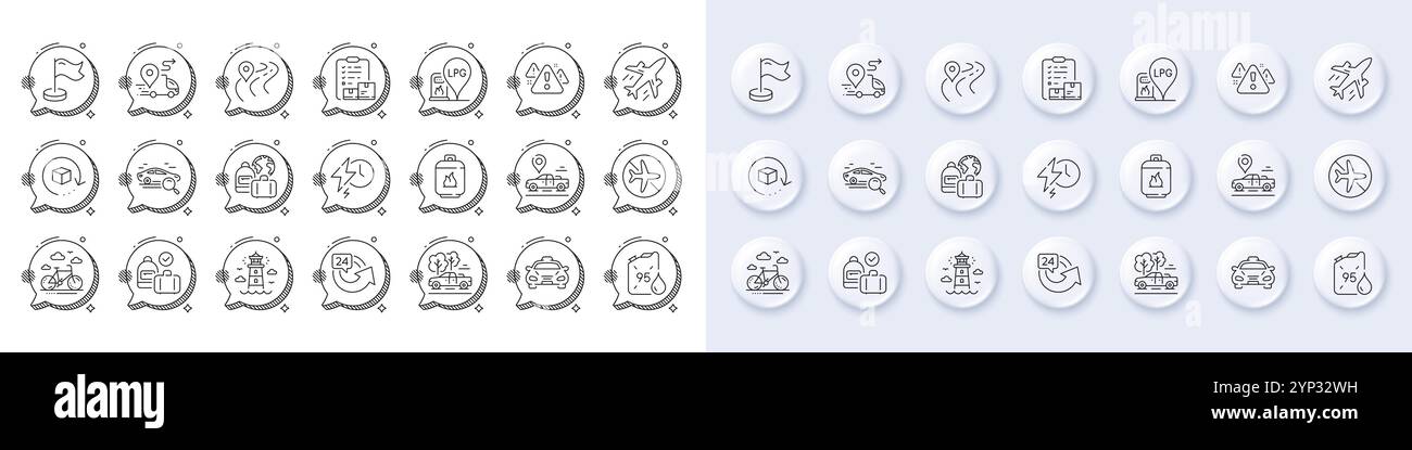 Pickup, Lighthouse and 24 hours line icons. For web app, printing. Line icons. Vector Stock ...