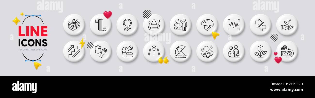 Synchronize, Scarf and Veins line icons. For web app, printing. White buttons 3d icons. Vector ...