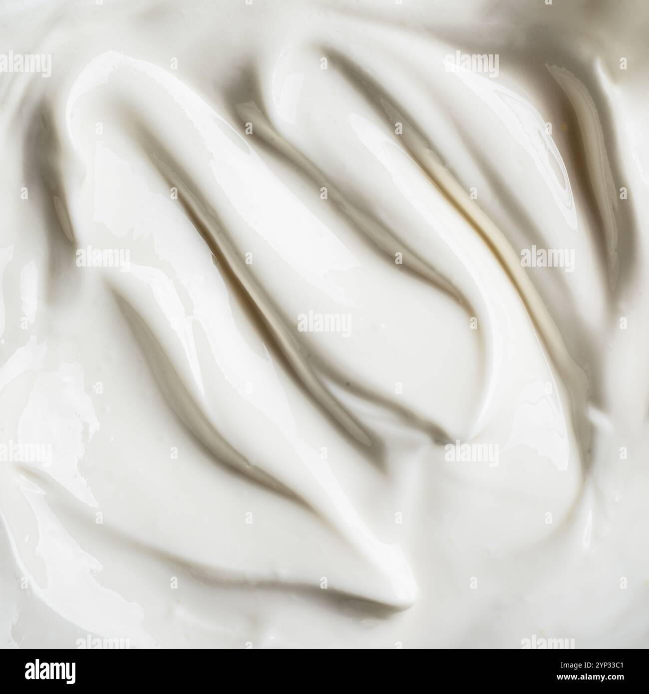 Homemade Greek Yogurt or Cream Cheese texture, top view. Organic white ...