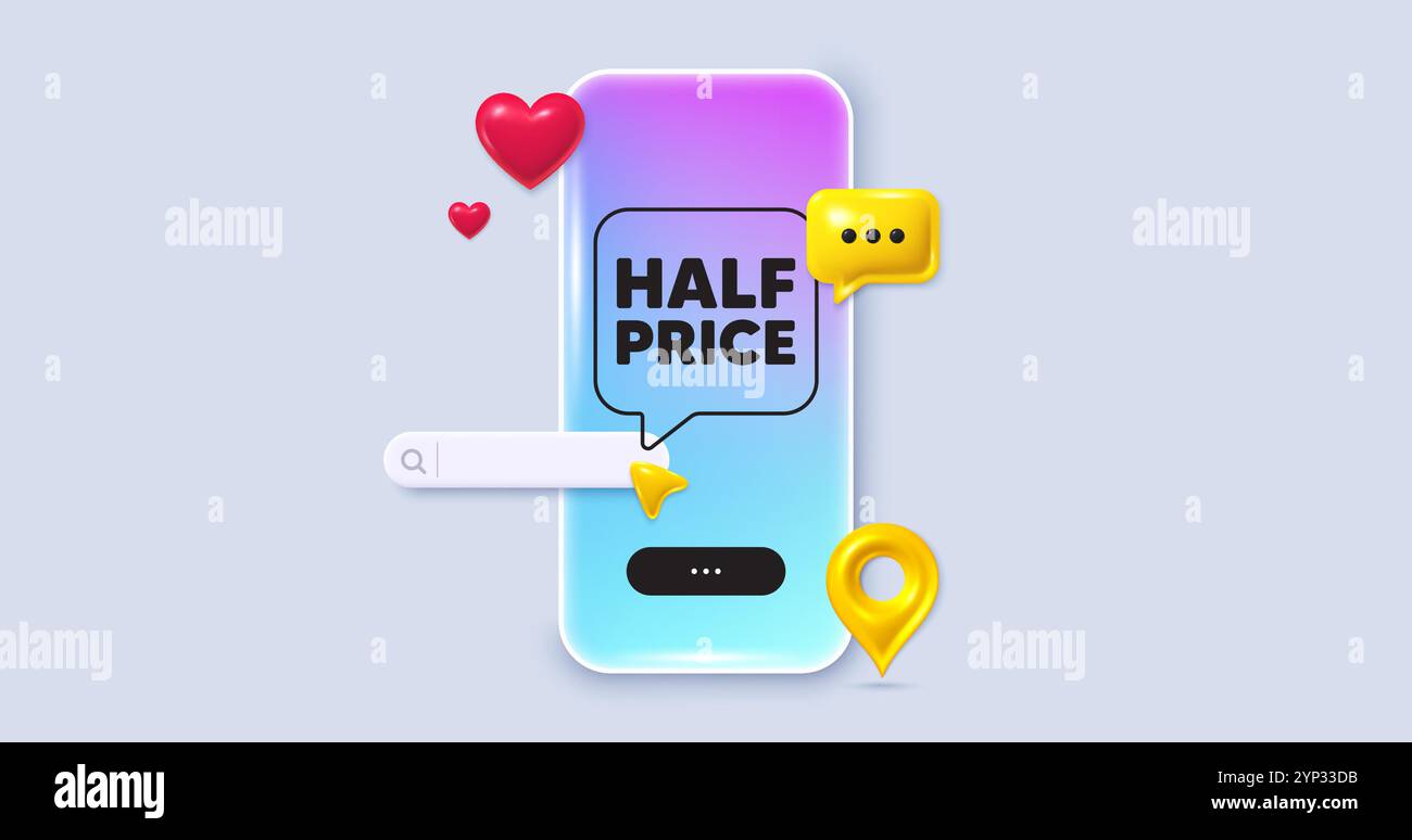 Half Price tag. Special offer sale sign. Social media phone app. Vector ...