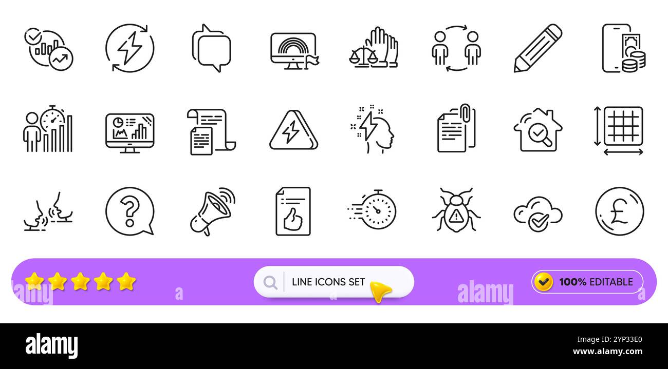Software bug, Question mark and Inspect line icons for web app. Pictogram icon. Line icons ...
